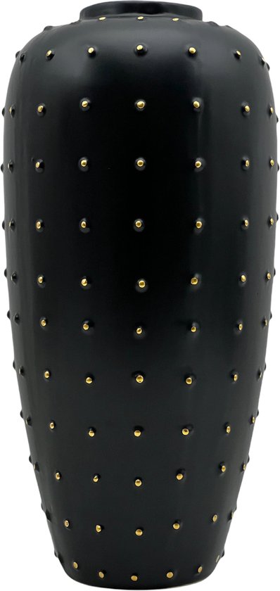 Gold Dots Vaas - Grote Luxe Zwarte Vaas - Keramiek - Goud Patronen ...
