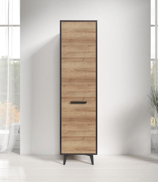 Meubella - Kast Frey - Licht eiken - Zwart - 47,5 cm | bol.com