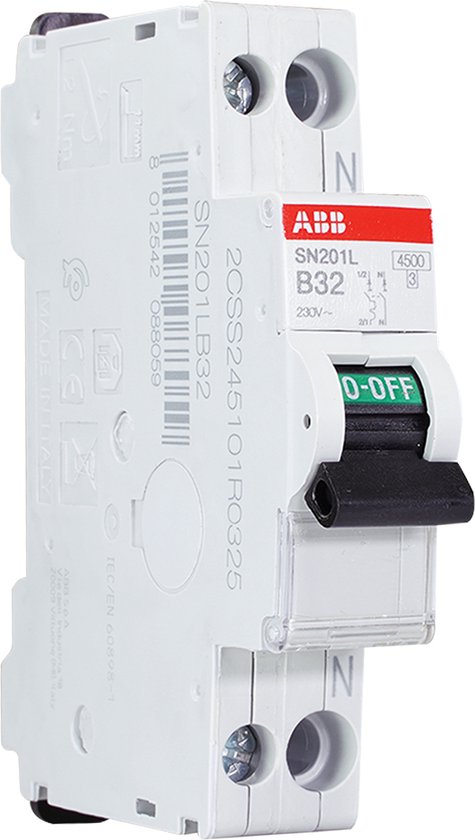 ABB Installatieautomaat 1P+N, 4,5kA-6kA, B kar, 32A | bol