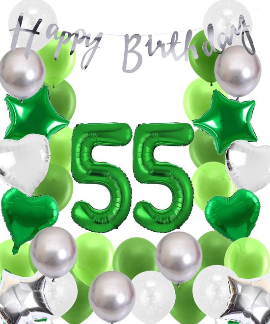 Snoes Ballonnen 55 Jaar Wit Groen Zilver Mega Ballon - Compleet ...