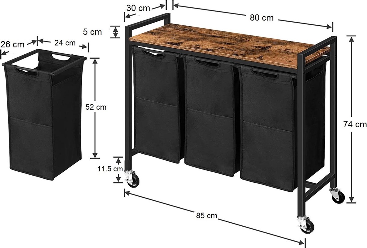 Signature Home Chicago Wasmanden met wielen - Grote wassorteerder 3 ...
