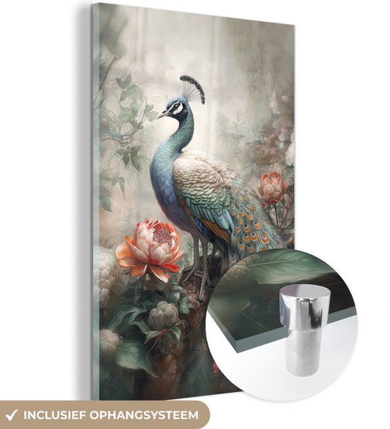 MuchoWow® Glasschilderij 120x180 cm - Schilderij acrylglas - Pauw - Pauwenveren -... | bol