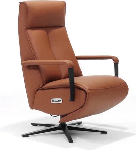 Relaxfauteuil cognac met accu 70x83x113 cm echt leer | bol