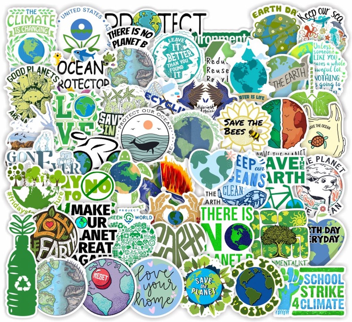 50 Save Earth Stickers - Klimaat Bewustwording, Planeet, Milieu, Groen ...