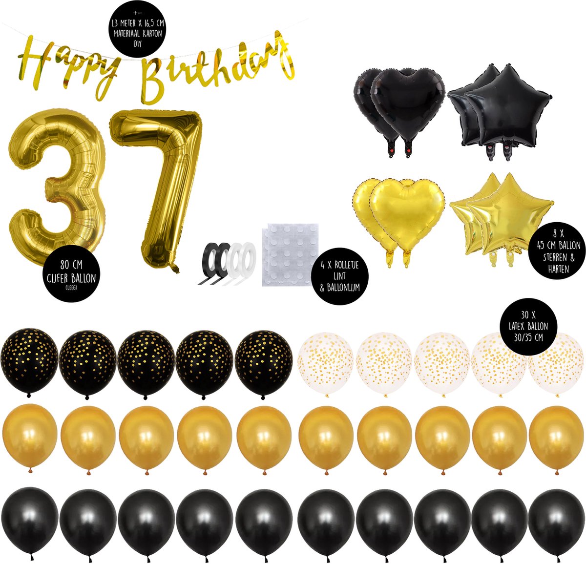 Snoes Ballonnen 37 Jaar Black Gold Dots Mega Ballon - Compleet ...