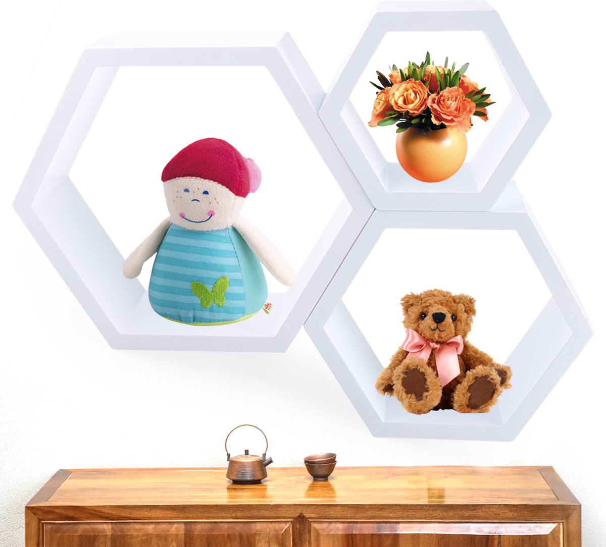 3 Stuks Hang Muur Planken Display Wandmontage Hexagon Witte Plank ...
