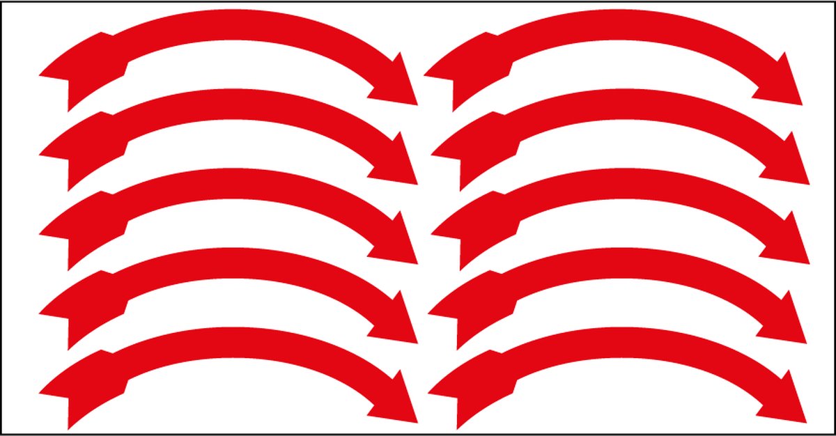 Pijl sticker draairichting rechts, rood 75 x 9 mm - 10 per vel | bol