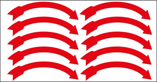 Pijl sticker draairichting rechts, rood 75 x 9 mm - 10 per vel | bol