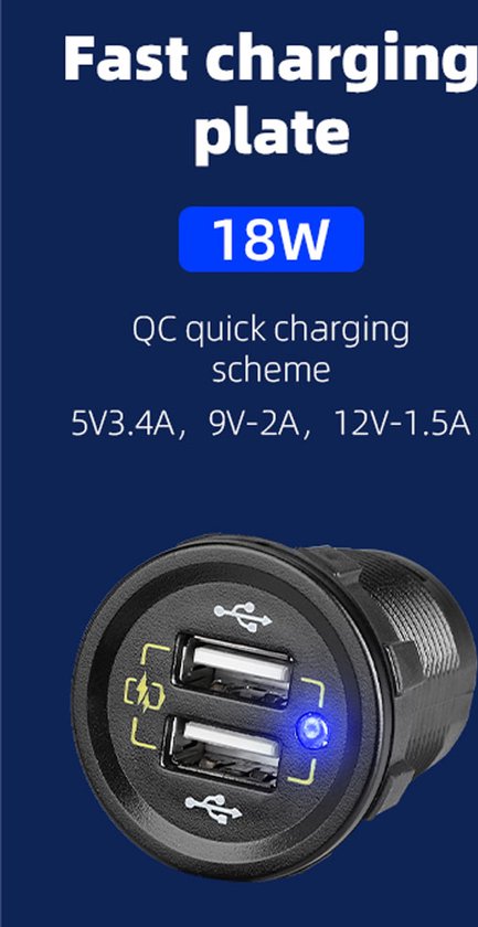 Dual USB stopcontact QC3.0 18W - 12V/24V - 5V/3A - PUSB2-QC1 Auto/Boot ...