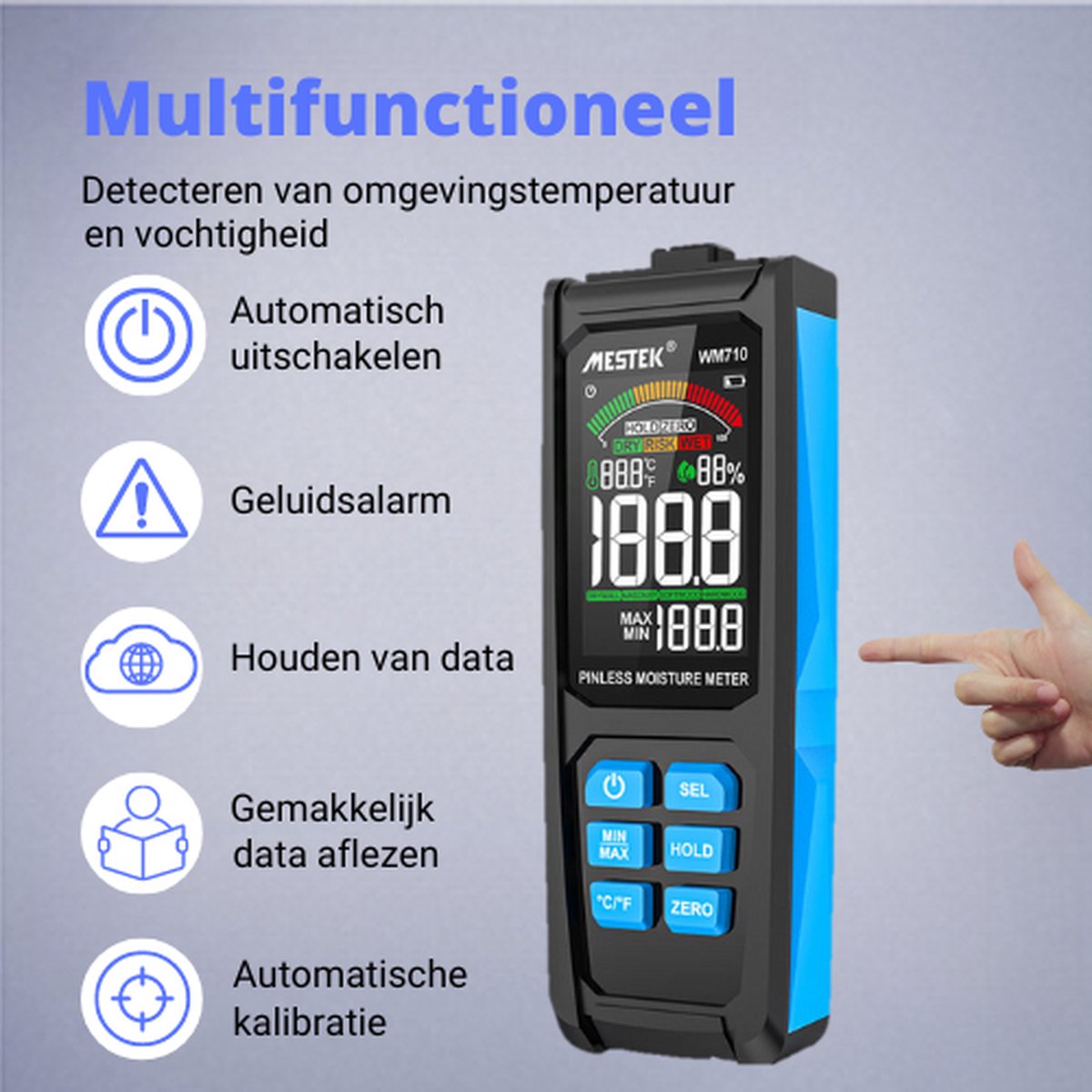 Mestek Pinless Vochtmeter WM710 - Luxe vochtmeter voor muren - Accuraat ...