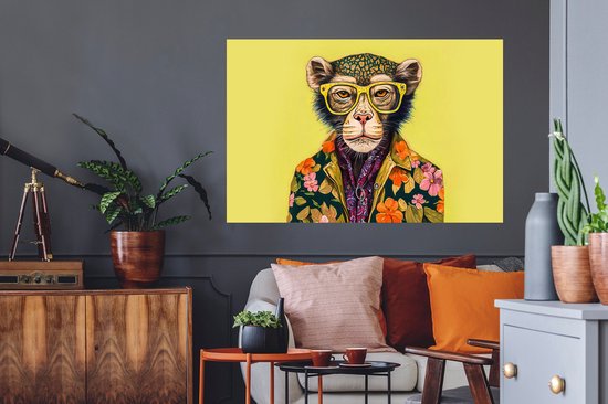 Muurstickers - Sticker Folie - Aap - Dieren - Bril - Design - Bloemen - 120x80 cm -... | bol