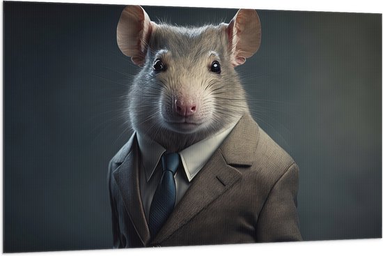 Vlag - Muis in Zakelijk Pak met Blauwe Stropdas - 150x100 cm Foto op ...
