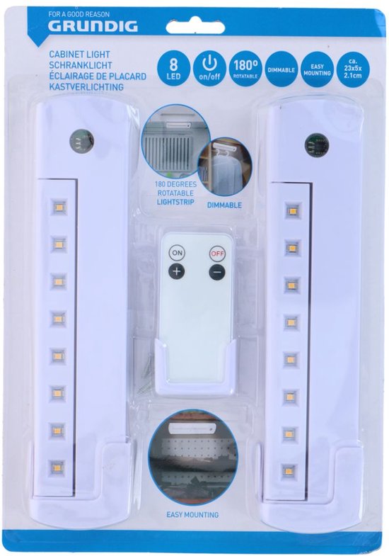 Grundig LED Strip - 2 Stuks - 23 x 5 x 2,1 CM - Draaibaar - Werkt op ...