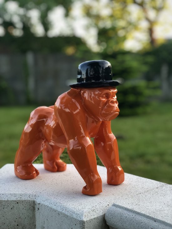 Aap met hoed oranje 24 cm hoog - polyester - polystone - tuinbeeld ...