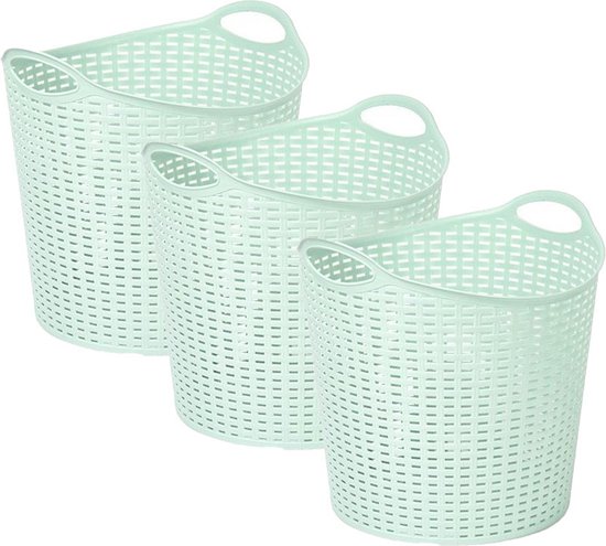 Plasticforte Gevlochten wasmand/opbergmand - 3x - flexibel - lichtgroen - 27 liter -... | bol