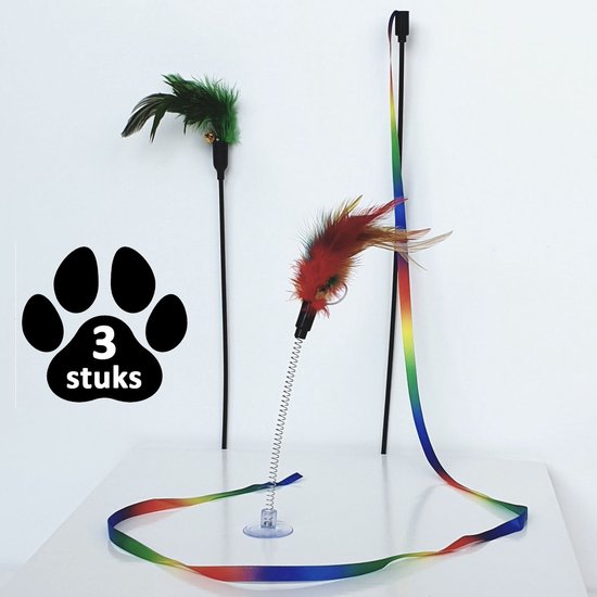 3 stuks - Kattenspeeltjes - Hengel - Veer - Veren - Belletje ...