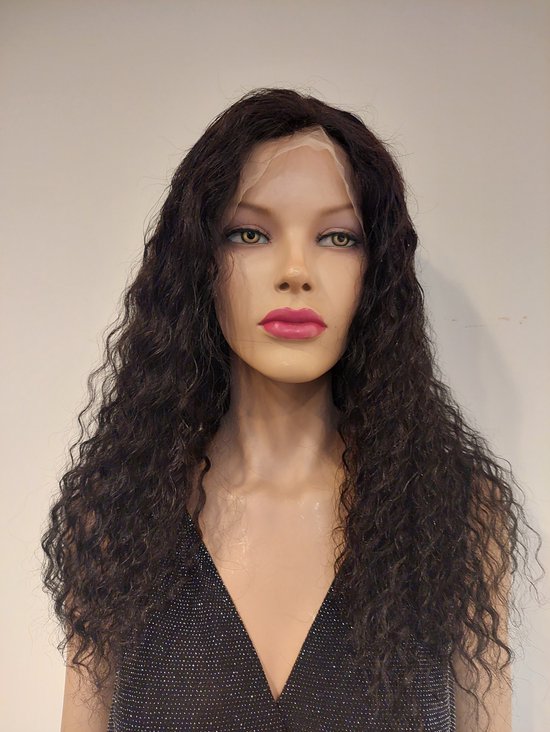 Wigs by Hairglow - lace front pruik - curly - kleur zwart - 55 cm | bol