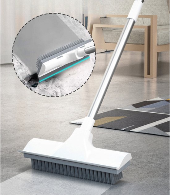 2 in 1 Schrobbezem - Wit - Schrobber met steel 128cm - Tuinbezem ...