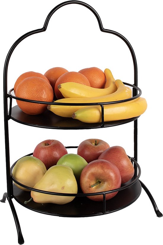 Clayre & Eef Etagère 2 laags Ø 30x45 cm Zwart Ijzer Serveerschaal | bol