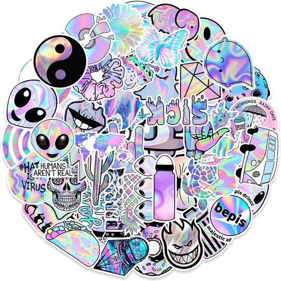 50 coole Stickers | Paars, vsco, alien | Voor laptop, agenda, koffer ...