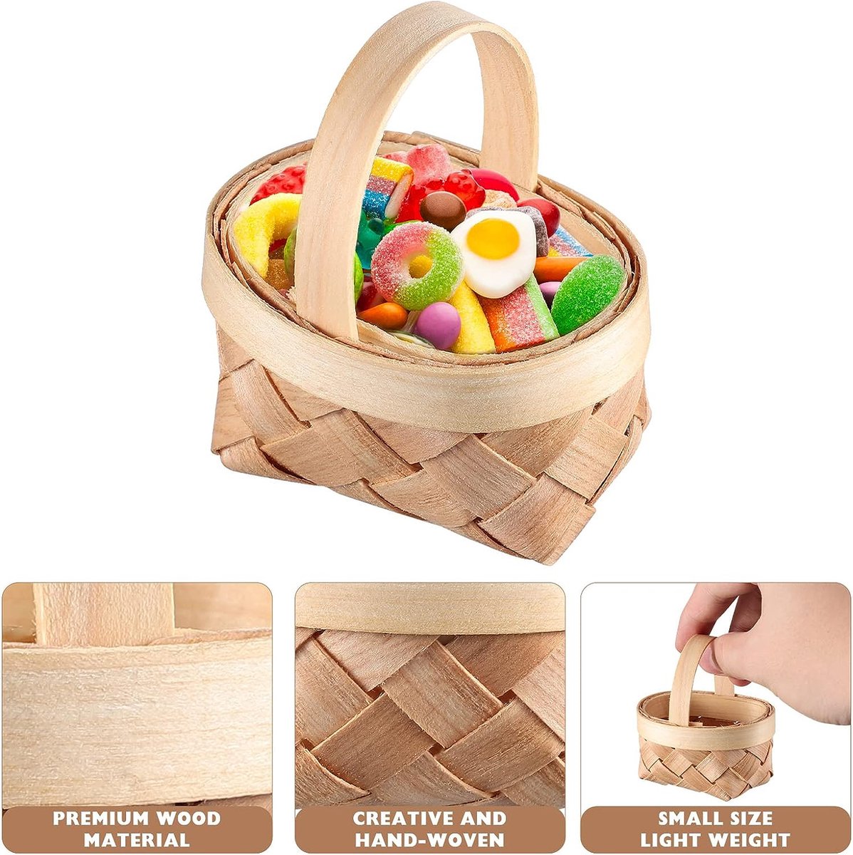 12 stuks mini geweven manden met handgrepen, boerderij, kleine mand ...