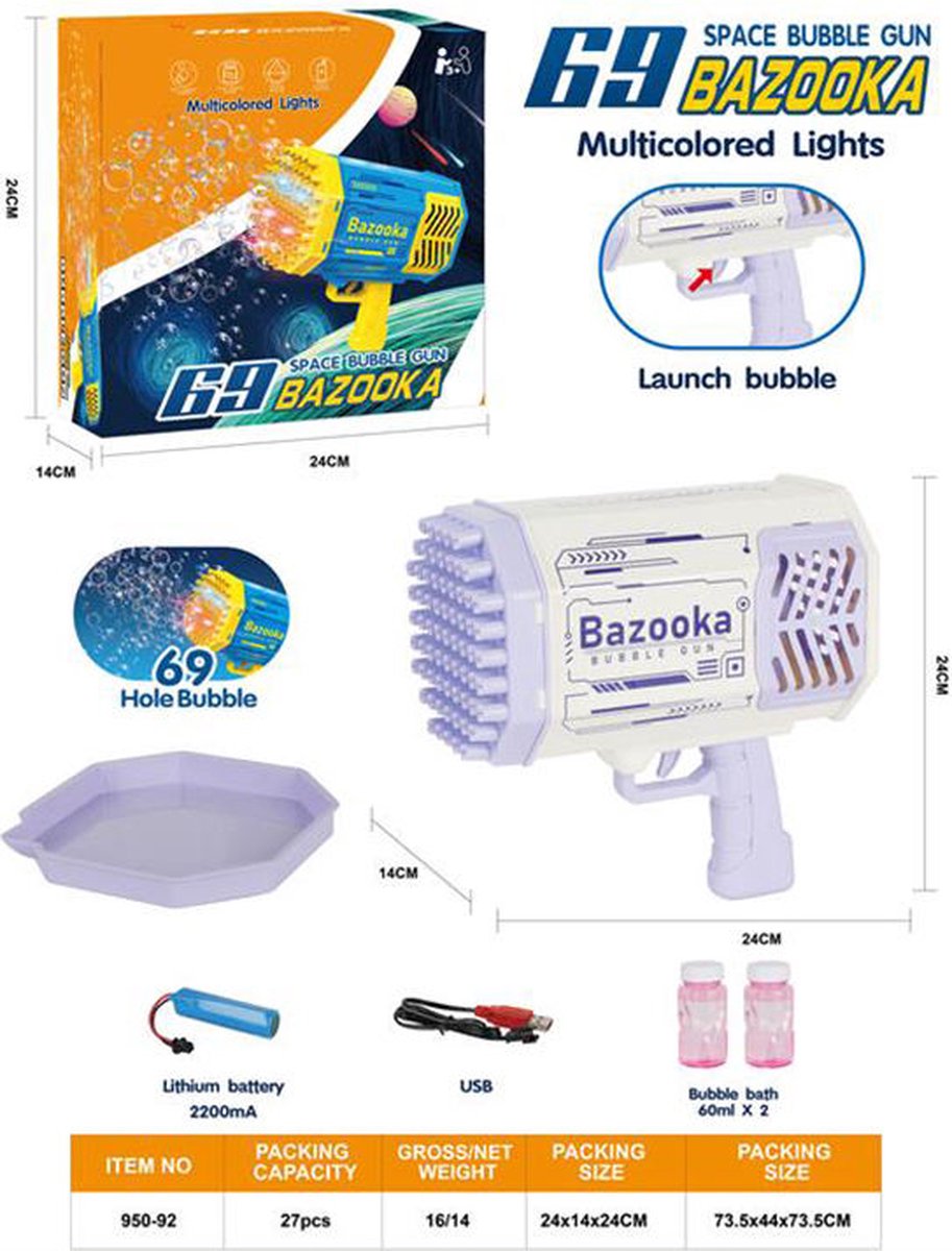 Bazooka Bellenblaas - Bellenblaas Pistool-69 Holes Paars-Bubble Blaster-Bubble... | bol.com