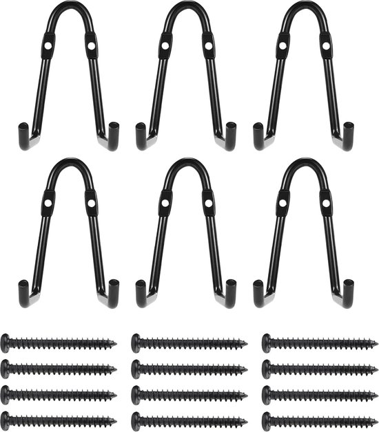 Set van 6 garage-muurhaken, dubbele haken, garage-opberghaken, metalen ...
