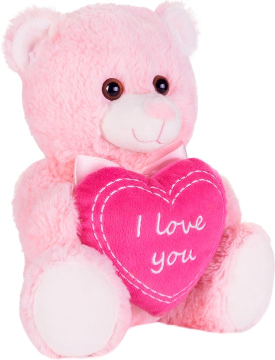 BRUBAKER Teddy Pluche Beer met Hart Roze - I Love You - 25 cm ...
