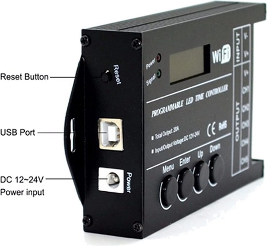 TC421 LED time controller met 5 kanalen - USB kabel - Tijdschakelaar ...