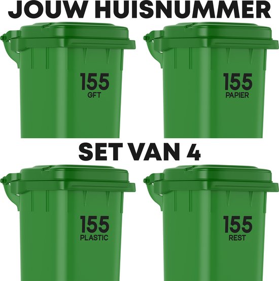 Container Sticker Huisnummer - Set van 4 stuks - GFT - Rest - Plastic ...