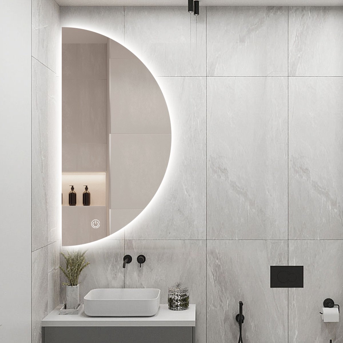 SensaHome - Half Rond Badkamerspiegel Frameloos - Dimbare LED ...