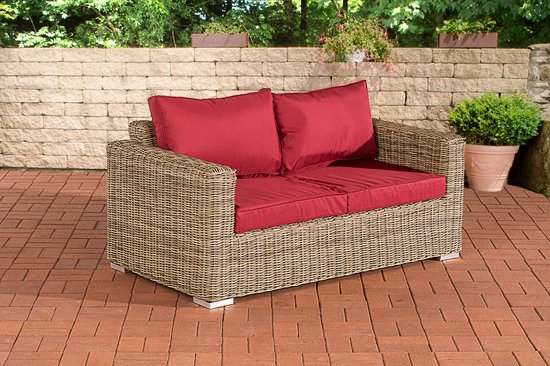 CLP Madeir 2-zitsbank - Tuinbank - 5mm Polyrotan - natura robijnrood | bol