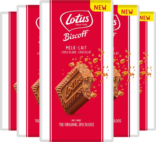 Lotus Biscoff Melkchocolade met speculoosstukjes 180g - 5 Stuks | bol