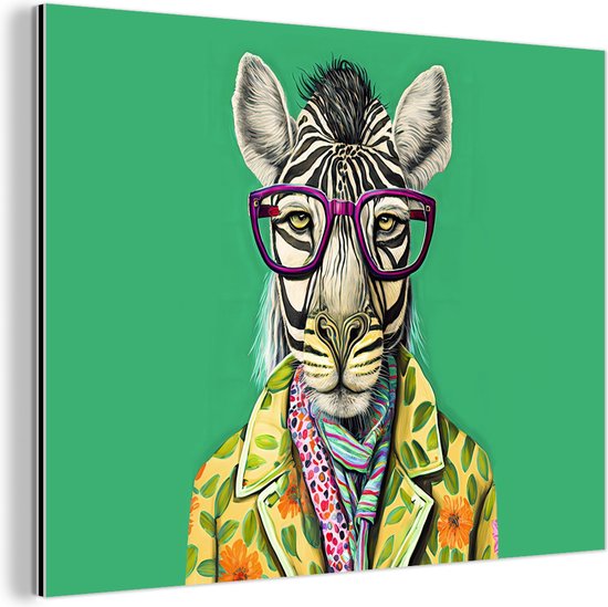 Wanddecoratie Metaal - Aluminium Schilderij Industrieel - Zebra - Bril ...
