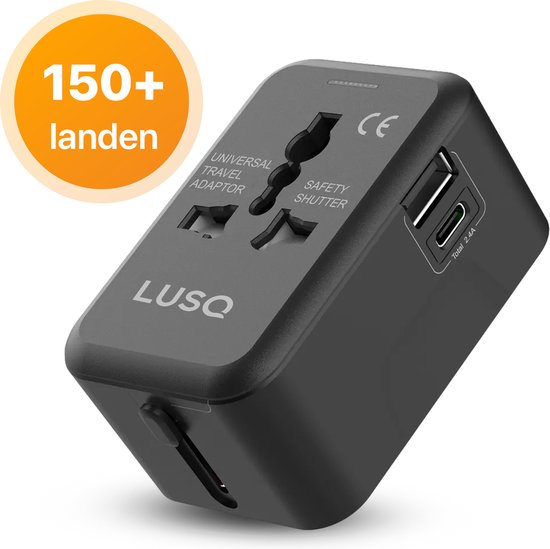 LUSQ® Universele Wereldstekker - 150+ Landen - 1 USB en 1 USB-C ...