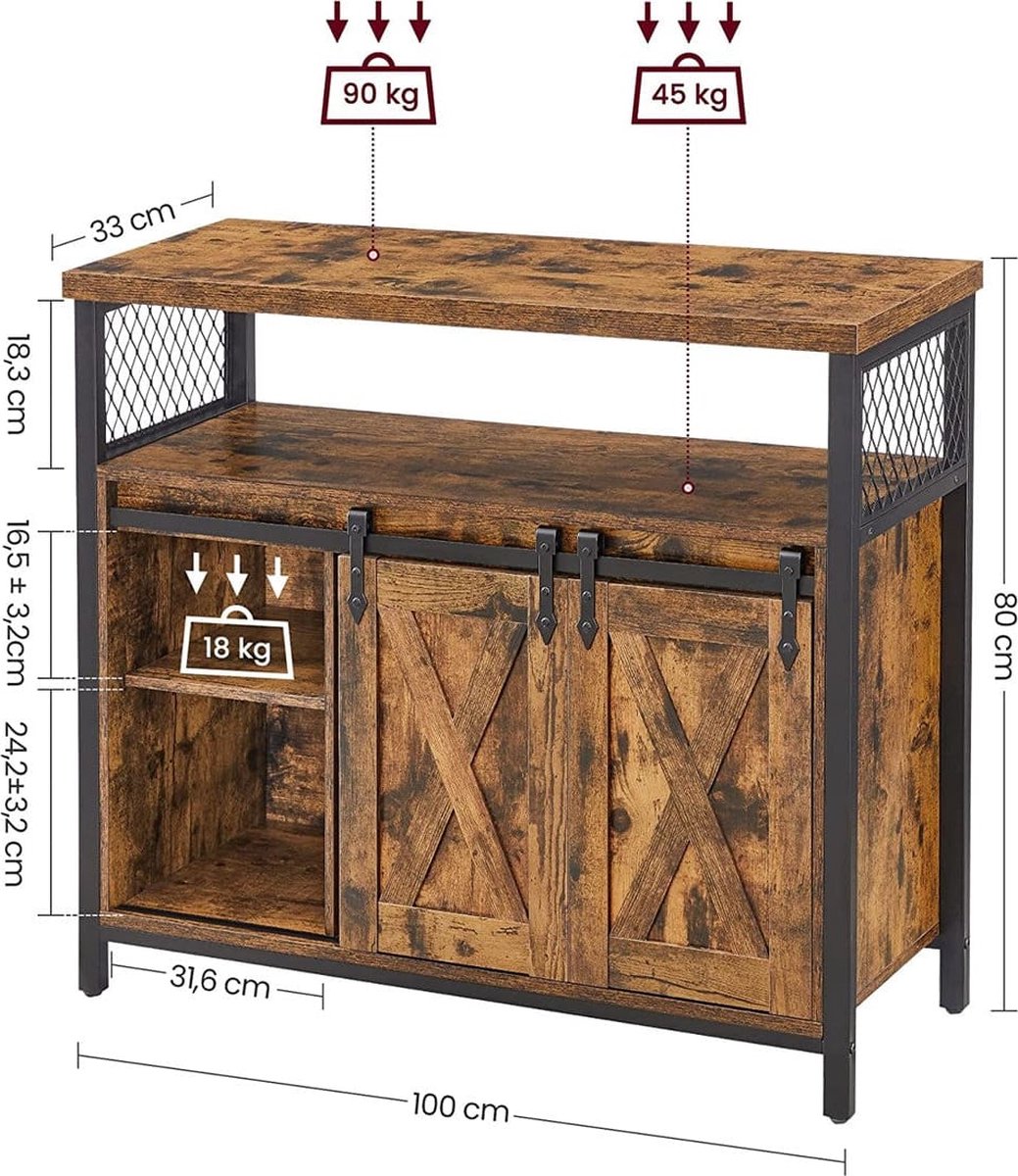 Mazazu - Kast - Kast met deuren - Industrieel - Hout/Metaal - Bruin ...