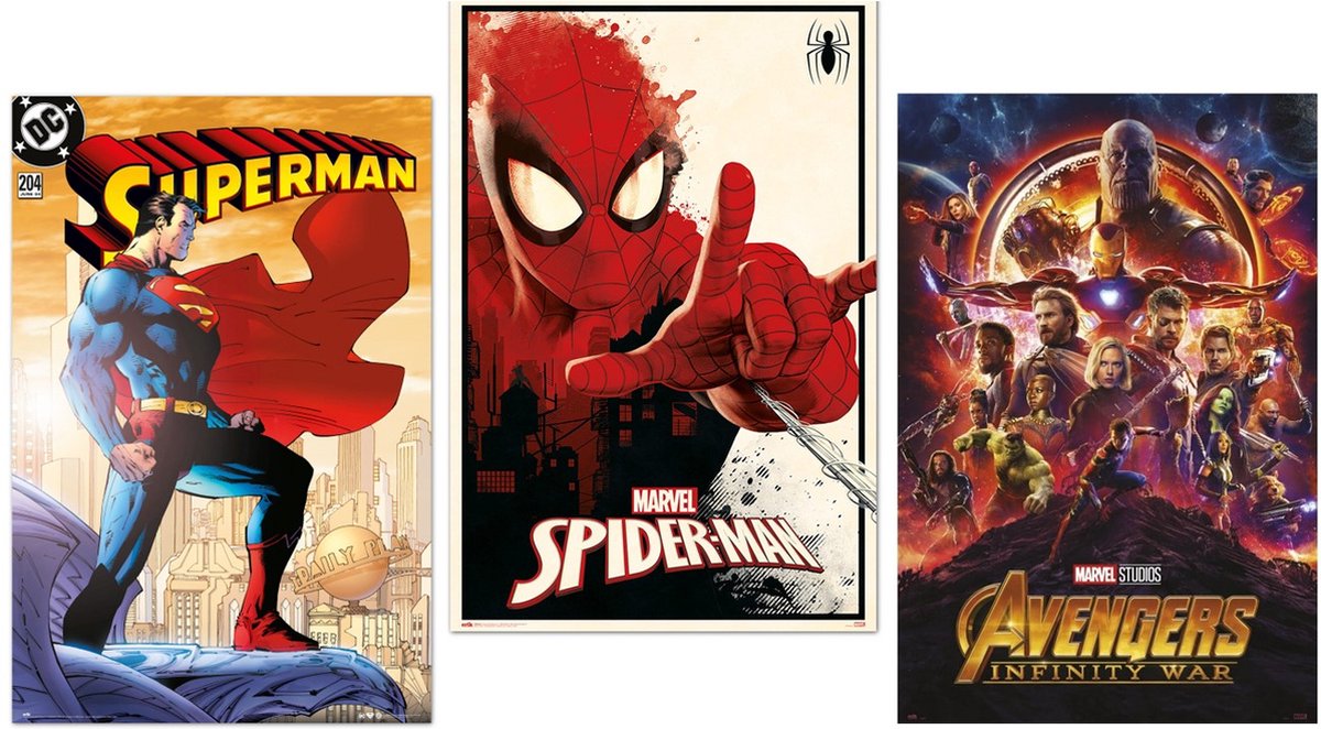 Superhelden posters - Superman - Spider Man - Marvel - poster set - 3 ...