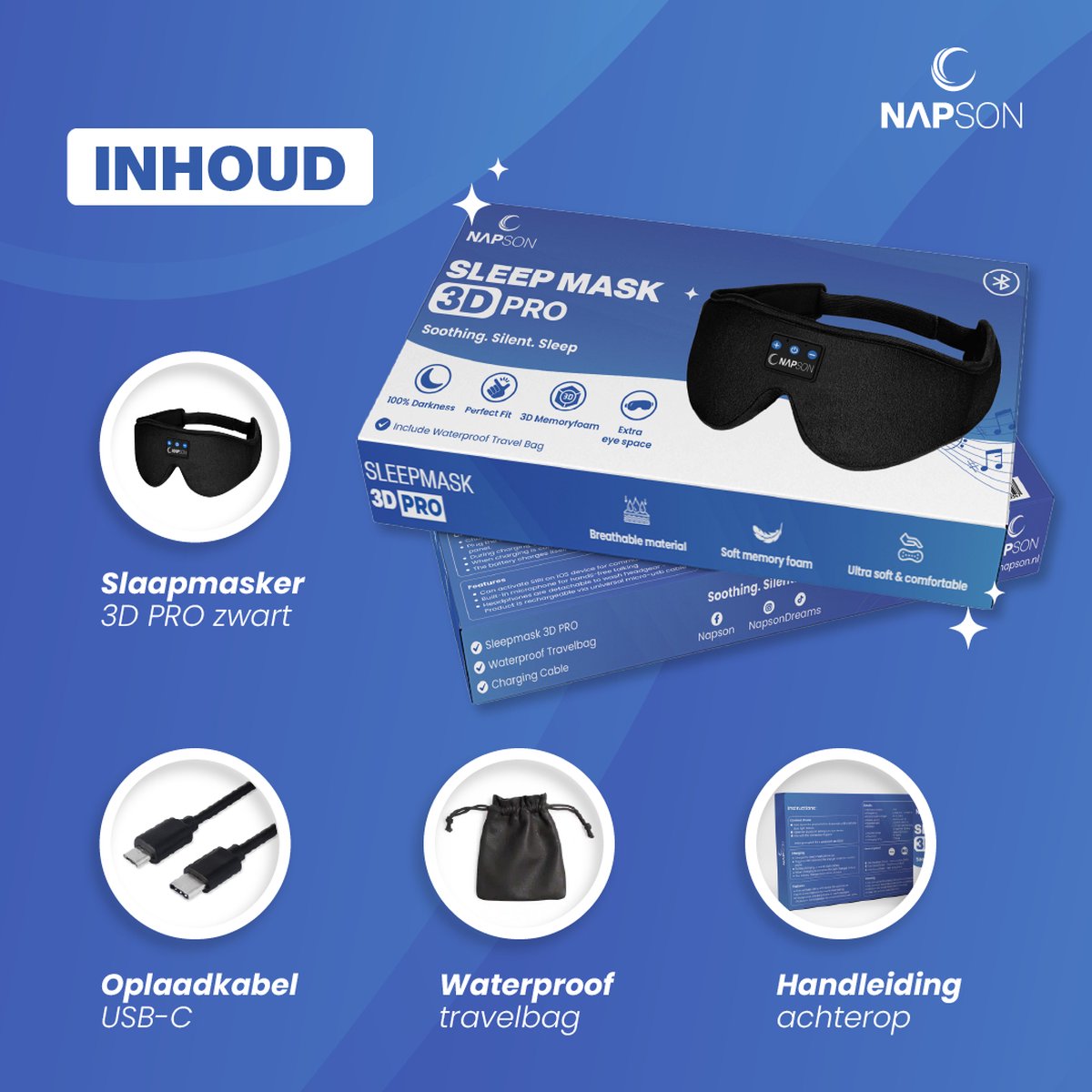 Napson Slaapmasker 3D PRO - Bluetooth Speakers - Traagschuim ...