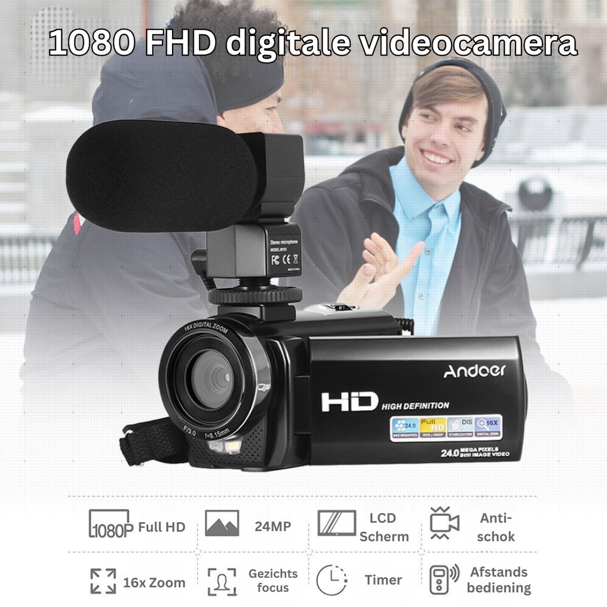 Andoer Handycam - Camcorder - Full HD - Met Externe Microfoon, 2 Batterijen &... | bol.com