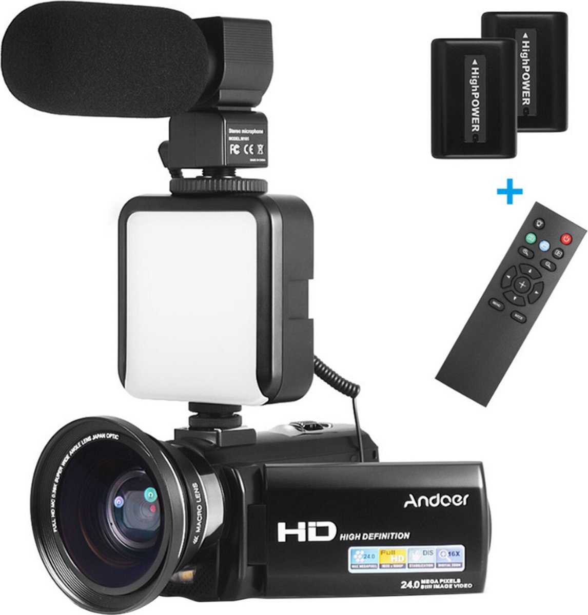 Andoer Handycam - Camcorder Full HD - Met Grote Lens, Externe Microfoon ...