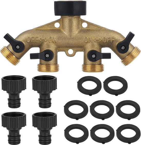 4-weg massief tuin messing slang splitser kraan,Heavy Duty outdoor slang splitser tuin... | bol