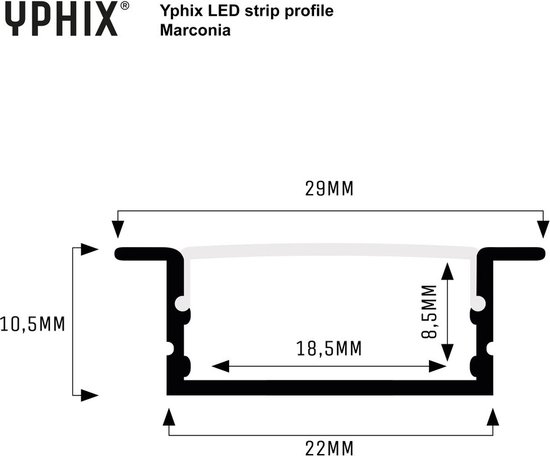 LED strip profiel Marconia aluminium breed 1m incl. melkwitte afdekkap ...