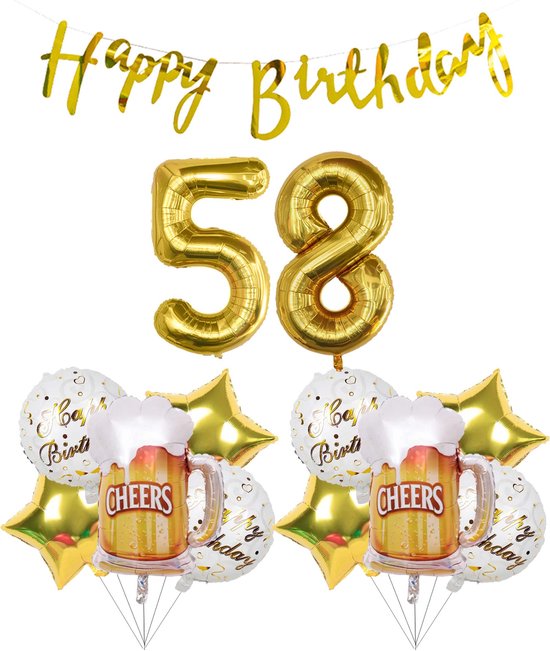58 Jaar Verjaardag Cijfer ballon Mannen Bier - Feestpakket Snoes ...