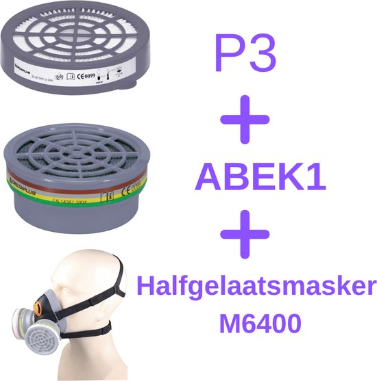 Delta Plus Halfgelaatsmasker M6400 Jupiter met 2 Filterpatronen P3 en ...