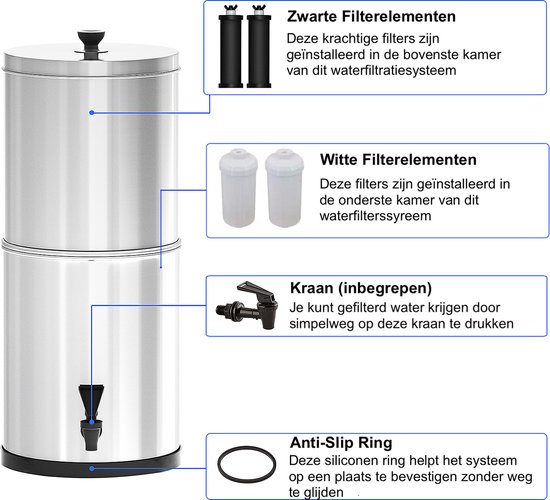 Waterfilter Filter 8.5L Carbon Gravity Water Filter - 2 Koolstof ...