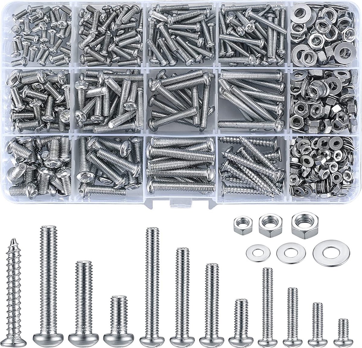 Assortimentsset machine schroeven met moeren en sluitringen - M3, M4 ...