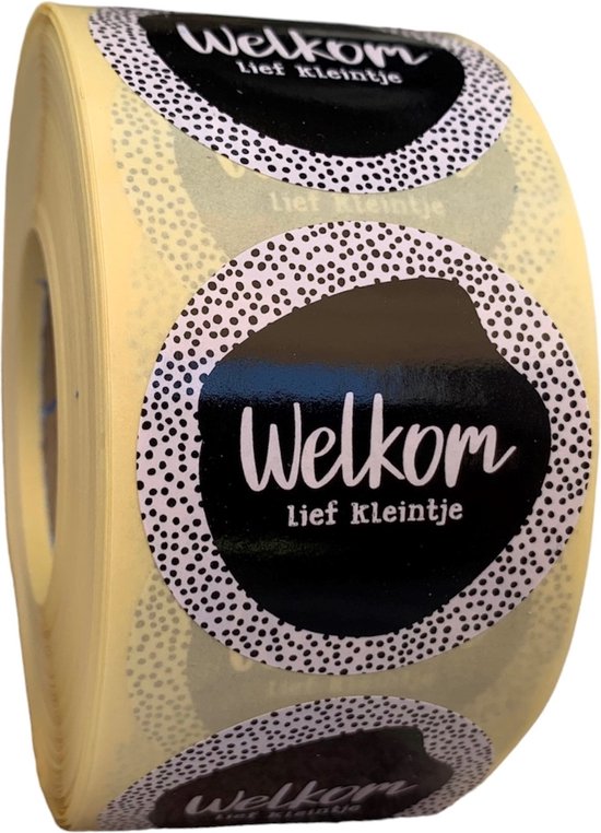 100 Sluit stickers - Sluitzegel – Welkom Lief Kleintje | Zwart – Wit / Dots |... | bol.com