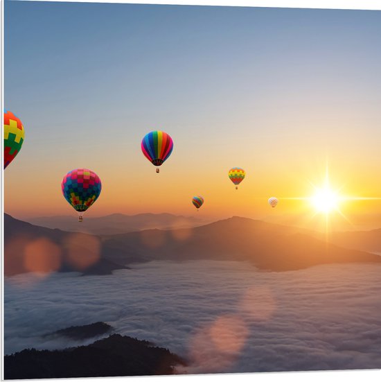 PVC Schuimplaat- Luchtballonnen Zwevend bij Bergtoppen boven het ...