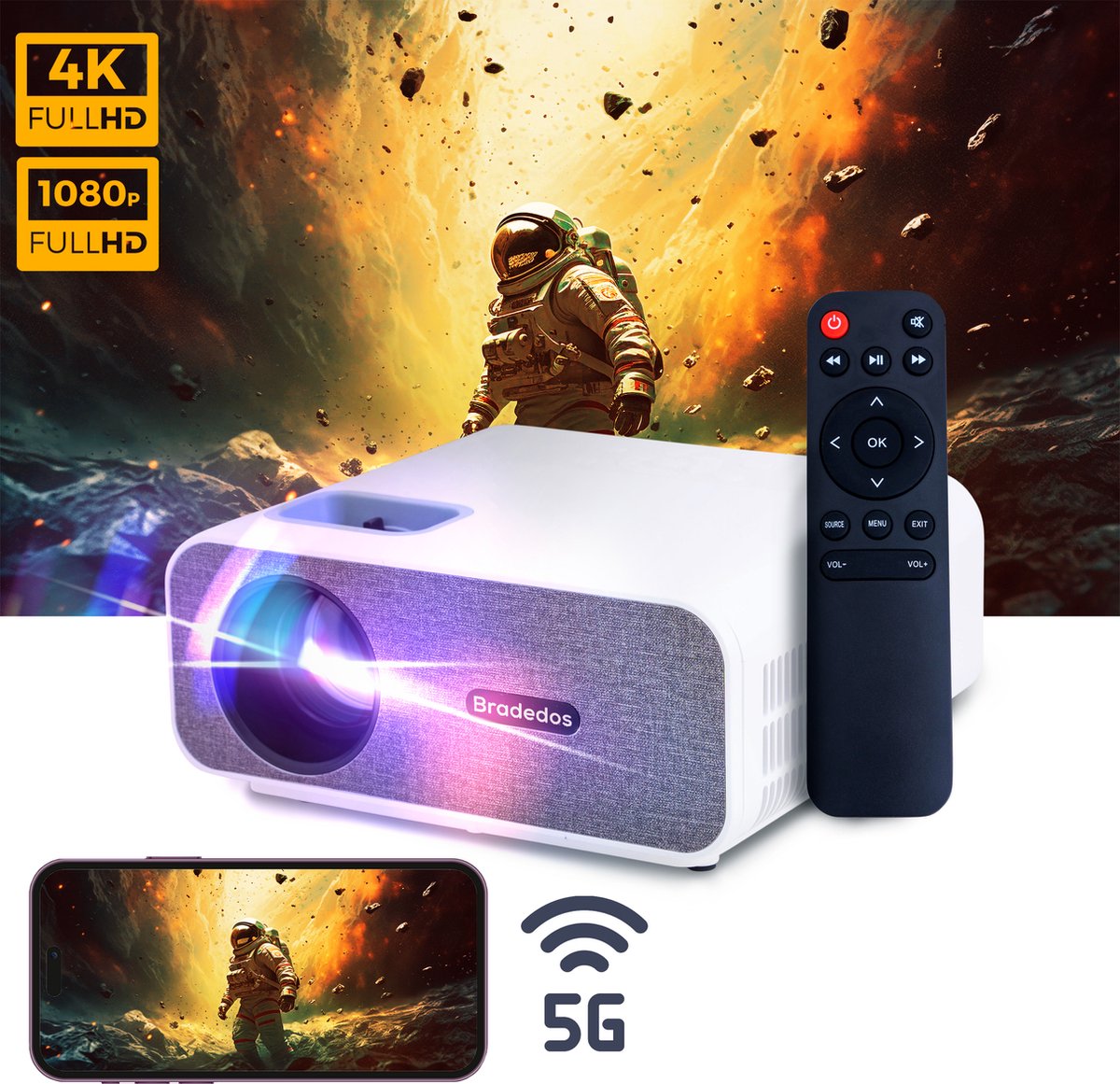 Bradedos®Mini Beamer - Projector voor Telefoon - 10.000 Lumen - 1080P ...