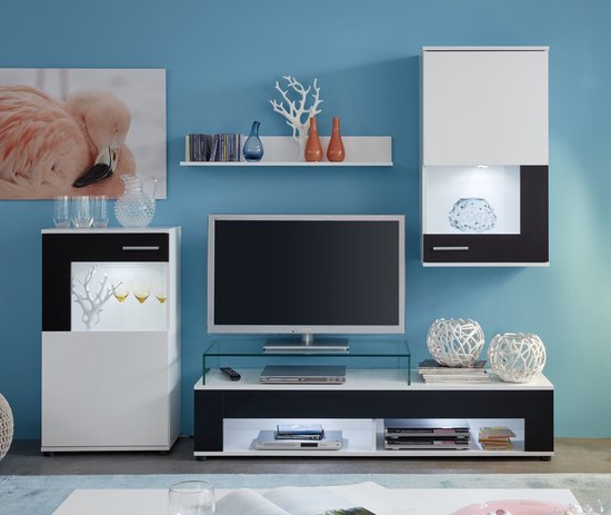 Rootz TV Wandmeubel - TV meubel - TV meubel - Mat wit | Zwart mat (set ...